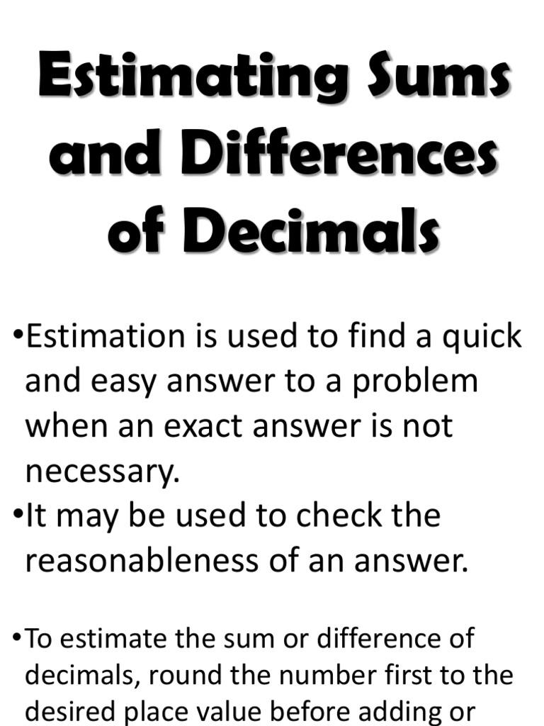 Estimating Sums Differences Products and Quotients of Decimals | PDF ...