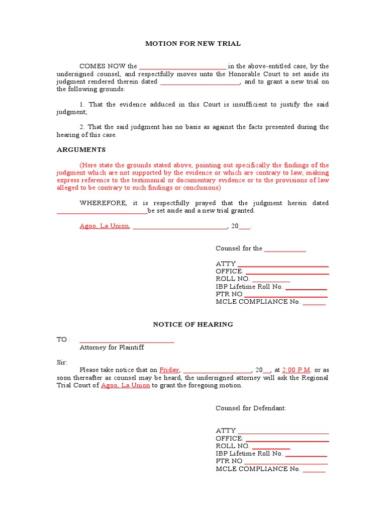 Motion For New Trial 1 | PDF | Judgment (Law) | Judiciaries