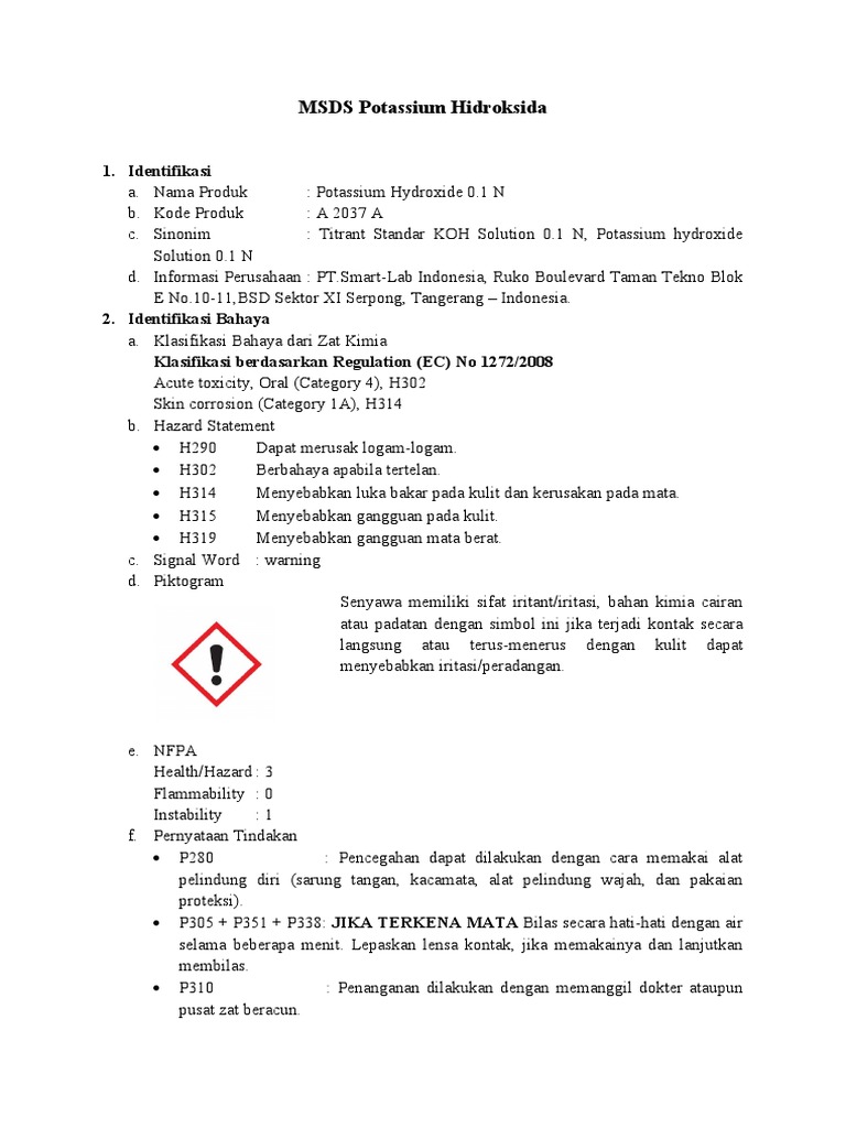MSDS Kalium Hidroksida dan Bahayanya | PDF