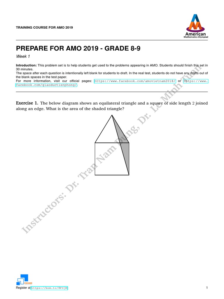 Prepare For Amo - Grade 8-9 2019 | PDF | Area | Elementary Mathematics