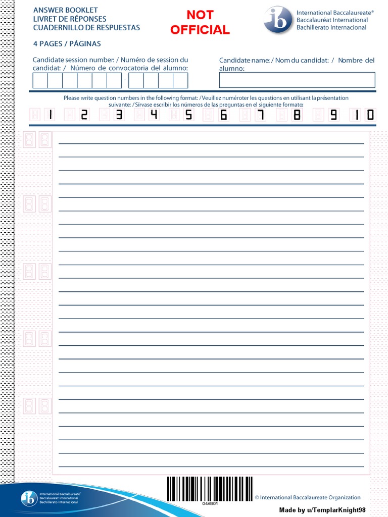 IB Answer Booklet Template PDF | PDF