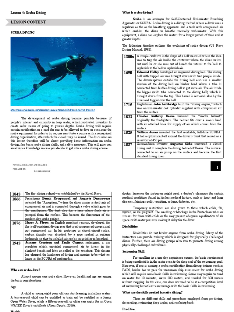 Lesson 4 Scuba Diving | PDF | Scuba Diving | Underwater Diving