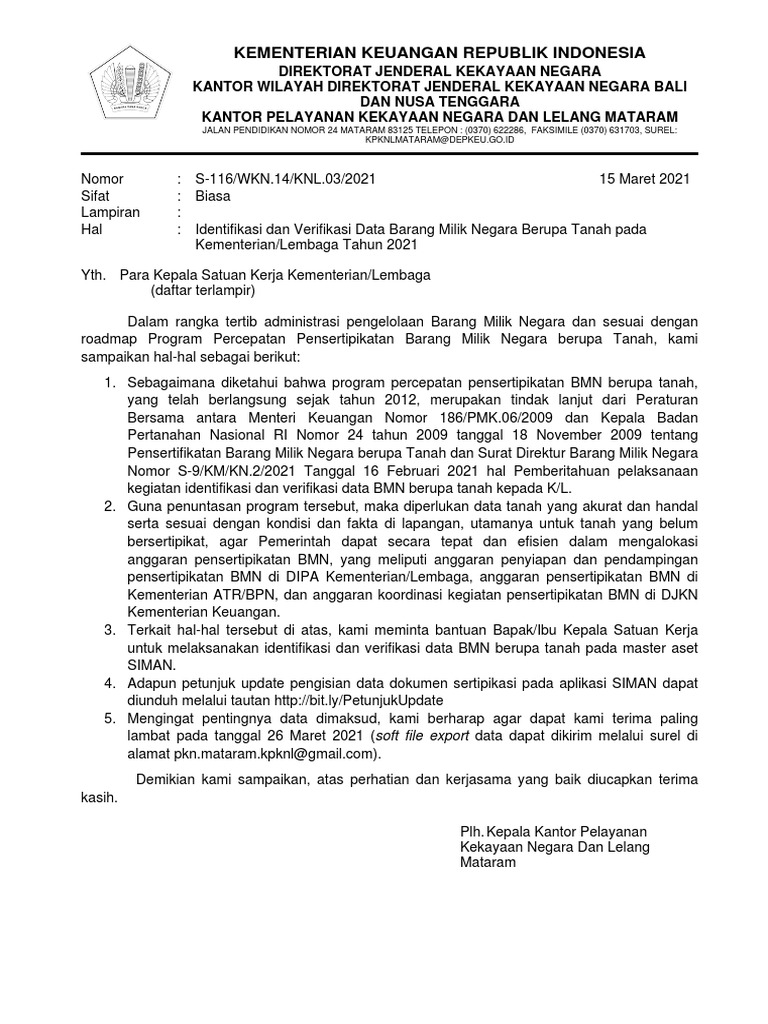 Surat Permintaan Pemutakhiran Data SIMAN | PDF