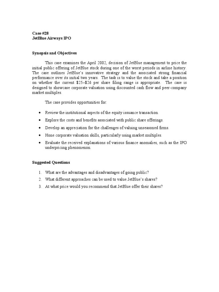 JetBlue IPO Valuation Analysis | PDF | Initial Public Offering ...