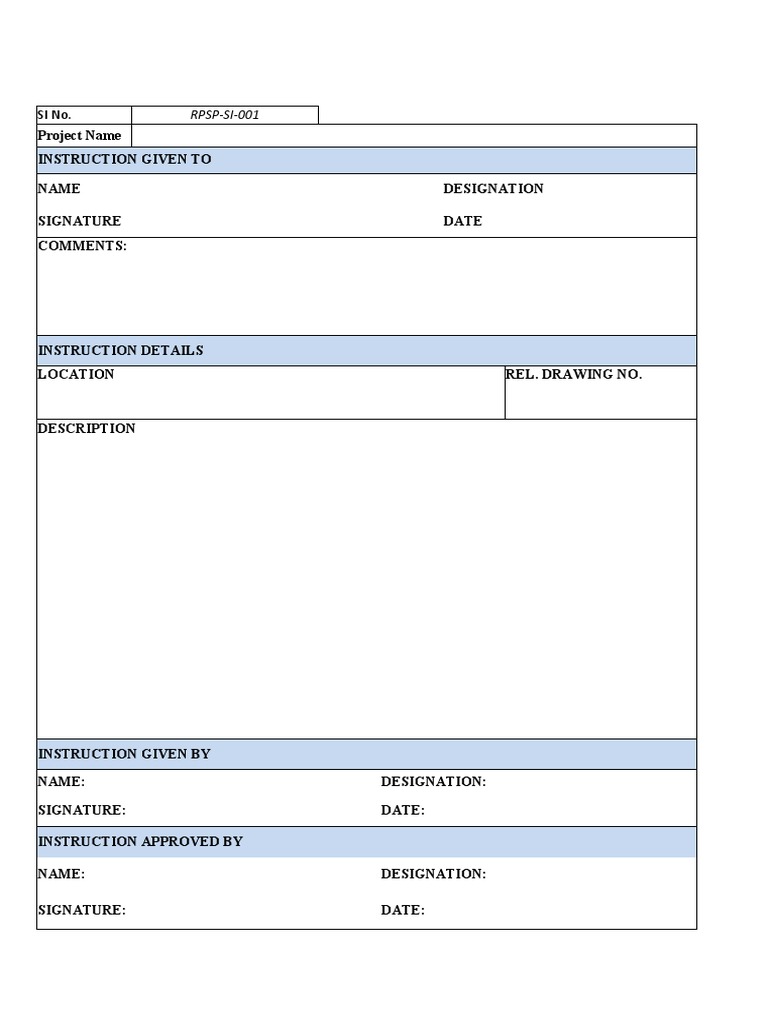 RPSP-SI-001: Project Name Instruction Given To Name Designation ...