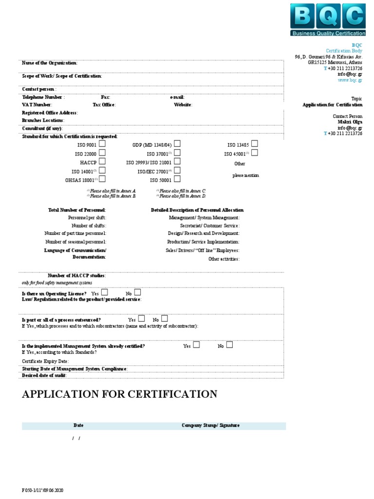 Application For Certification | PDF | International Organization For ...