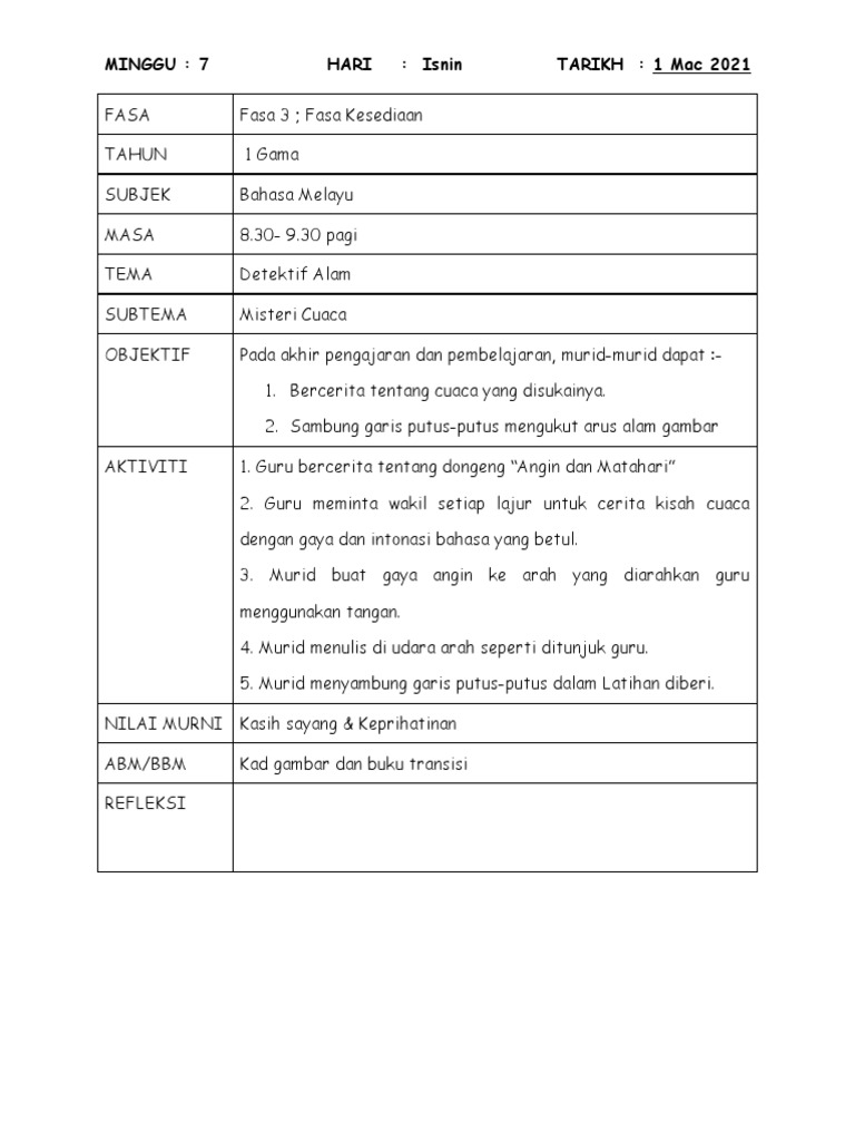 Contoh RPH Transisi 2021 | PDF