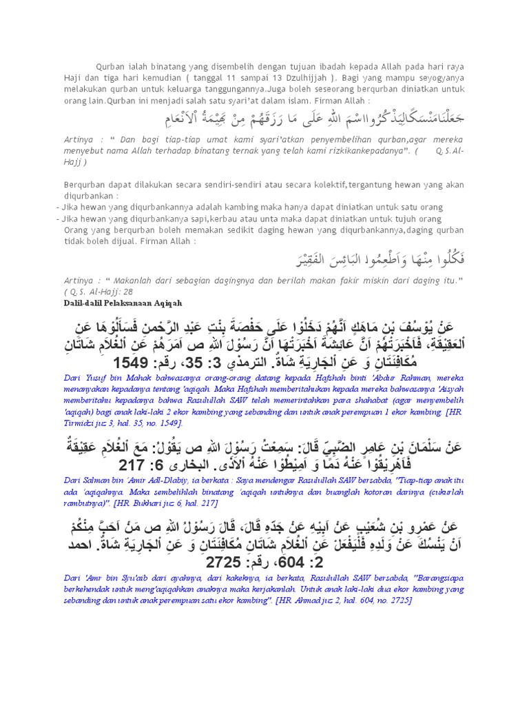 Dalil Qurban Dan Aqiqah | PDF