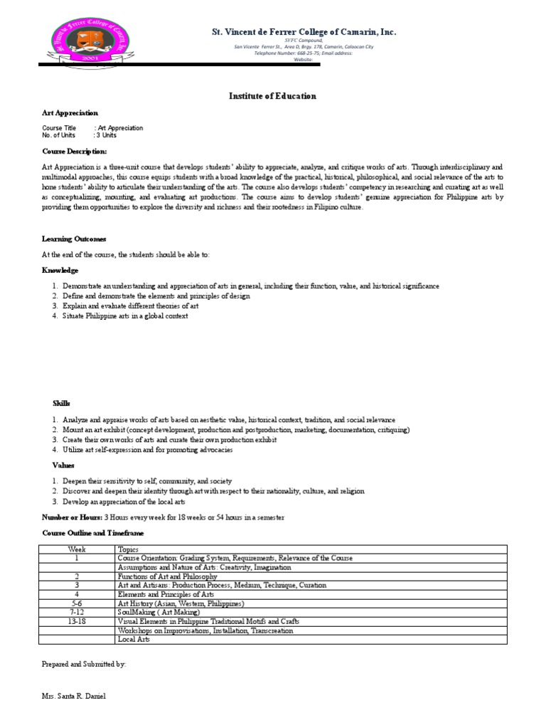 Syllabus Art Appreciation | PDF | Learning | Cognition