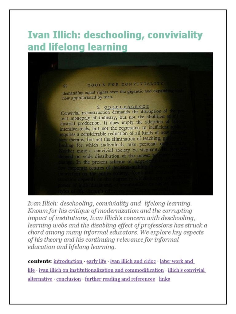 Ivan Illich: Deschooling, Conviviality and Lifelong Learning | PDF ...