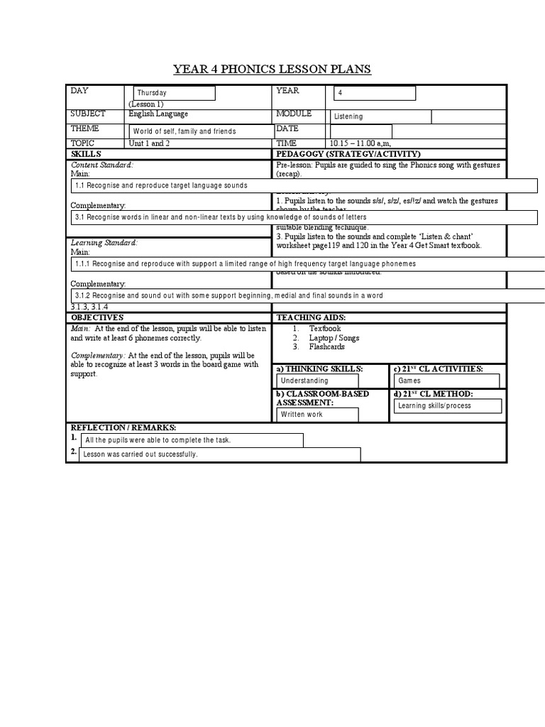Year 4 Phonics Lesson Plans | PDF | Phonics | Lesson Plan