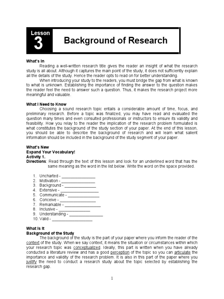 Background of Research: Lesson | PDF | Quantitative Research | Question