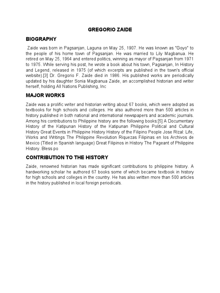 GREGORIO-ZAIDE Biography | PDF