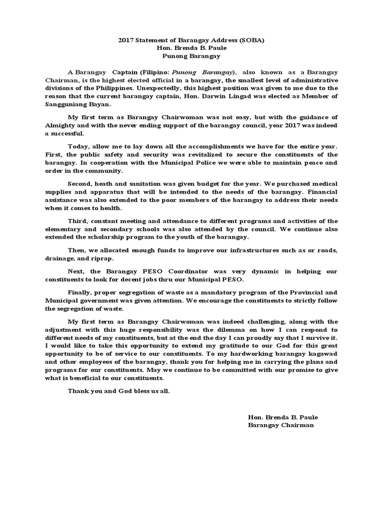 Statement of Barangay Address | PDF