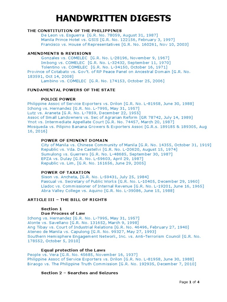 Consti - Handwritten Digests | PDF | Justice | Crime & Violence