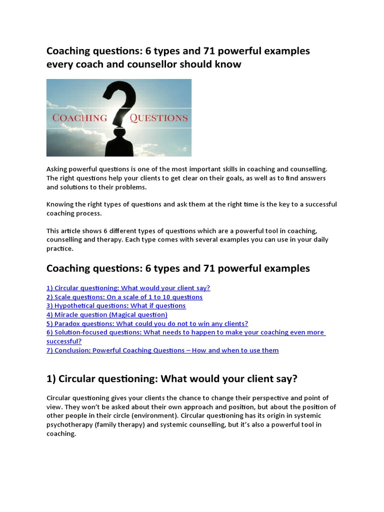 Coaching Questions: 6 Types and 71 Powerful Examples Every Coach and ...