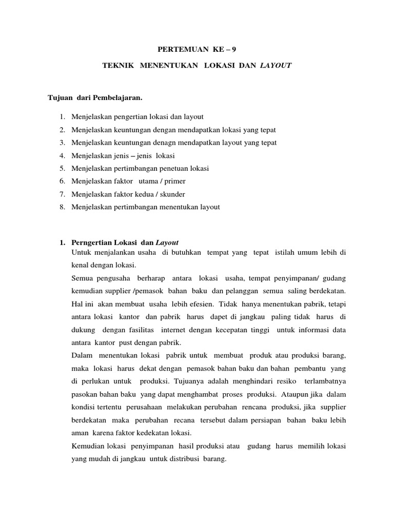 Pertemuan 9 - Teknik Menentukan Lokasi Dan Layout | PDF | Bisnis ...