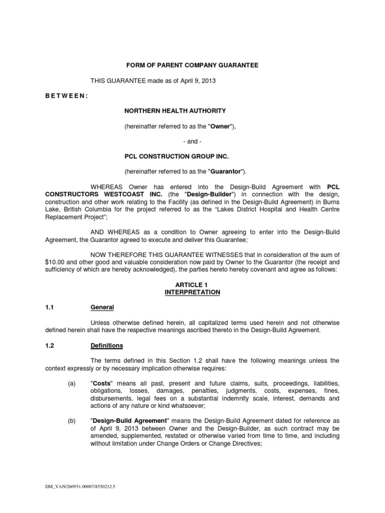 PArent Guarantee - Schedule-8 - Form-of-Parent-Company-Guarantee ...