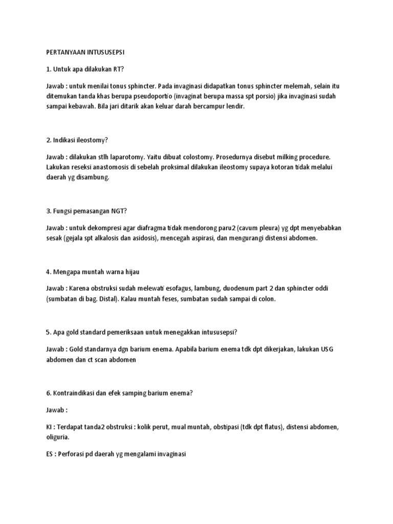 Pertanyaan Intususepsi | PDF
