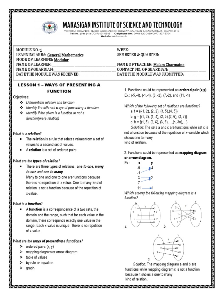 Lesson 1 - Ways of Presenting A Function: Relation? | PDF | Function (Mathematics ...