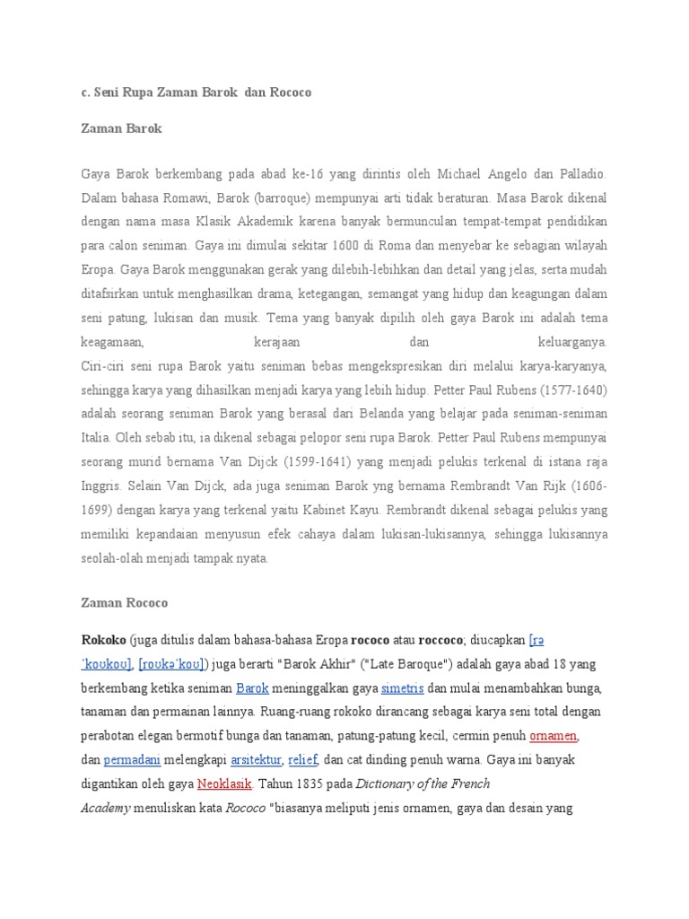 Seni Rupa Zaman Barok Dan Rococo | PDF