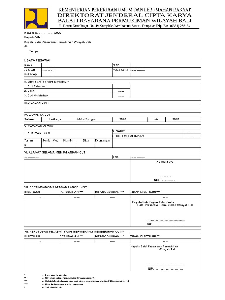 Formulir Cuti PNS dan Prosedurnya | PDF