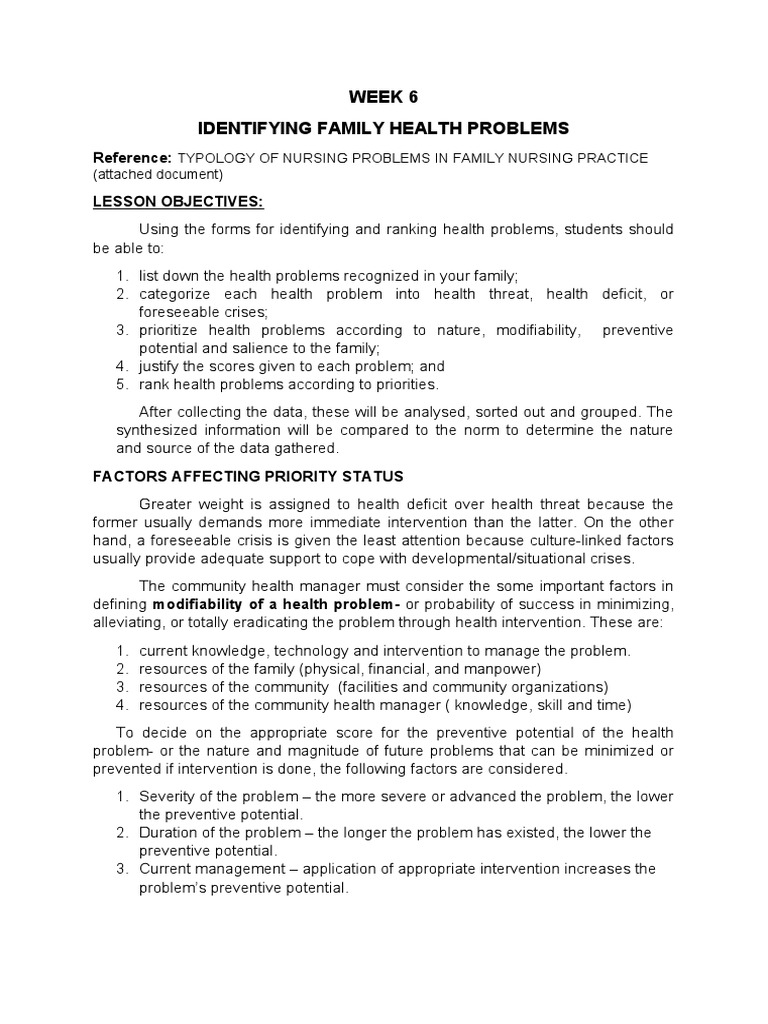 Family Health Problems Assessment Guide | PDF | Common Cold | Wellness