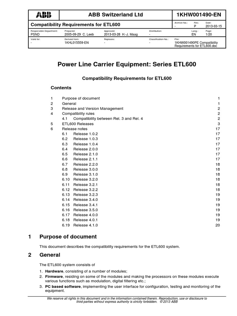 1KHW001490PE Compatibility Requirements For ETL600 | PDF ...