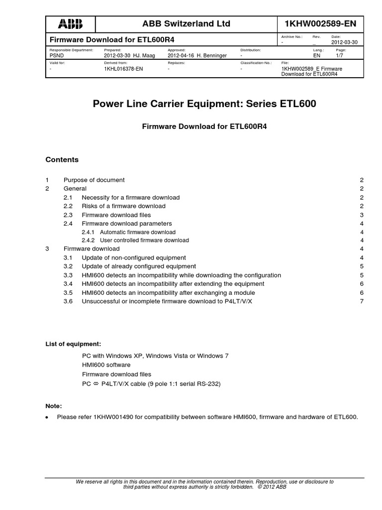 1KHW002589 - E Firmware Download For ETL600R4 | PDF