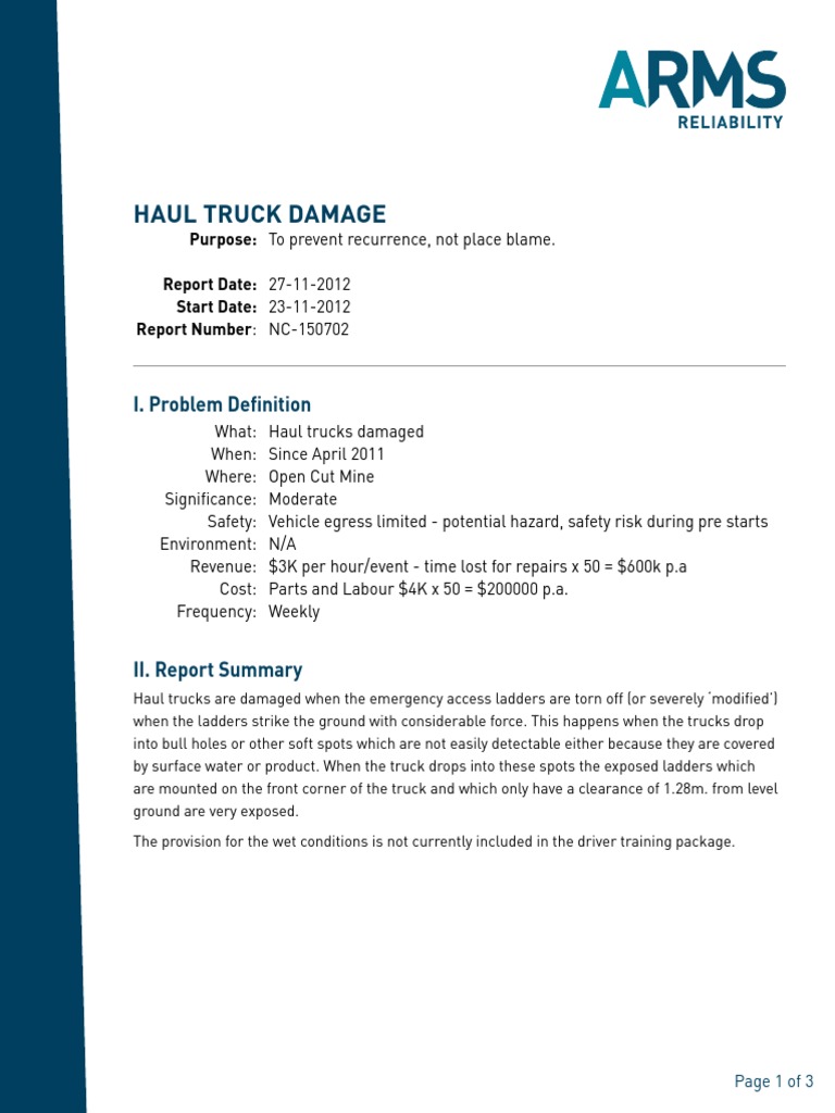 Example Rca Report Mining Haul Trucks Damaged | PDF | Transport | Nature
