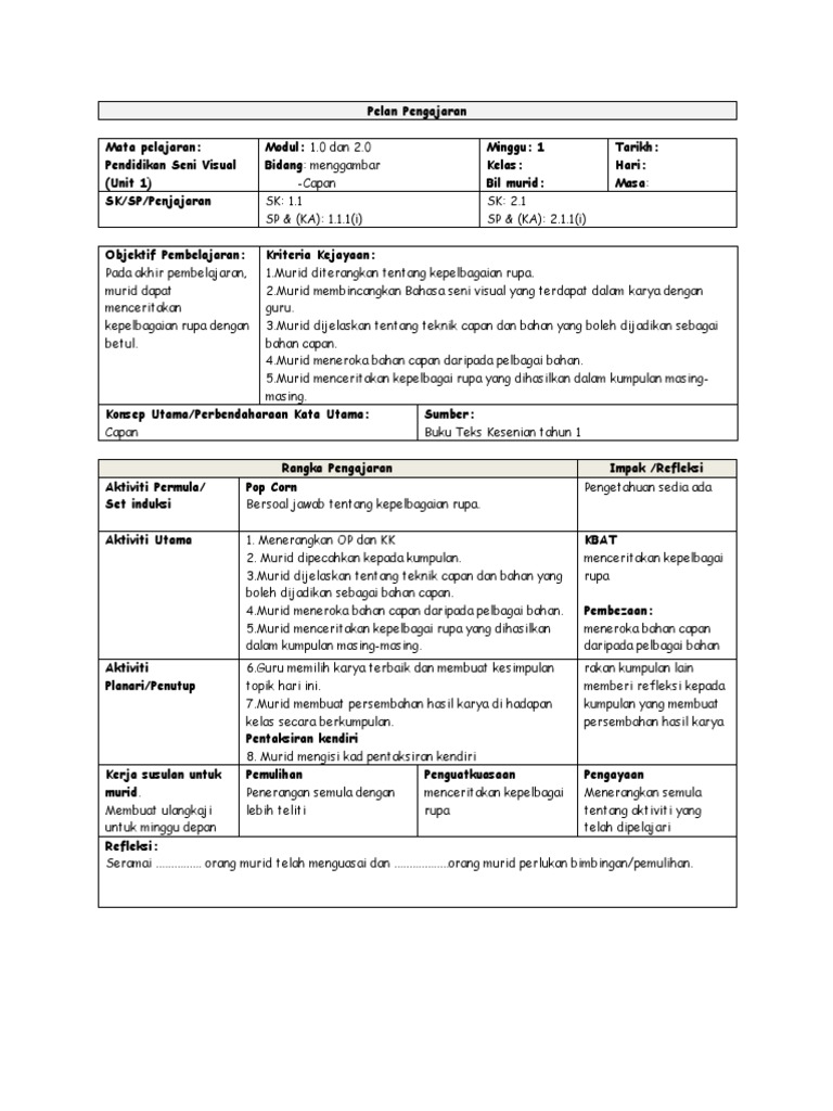 RPH PSV Tahun 1 2021 Lengkap | PDF