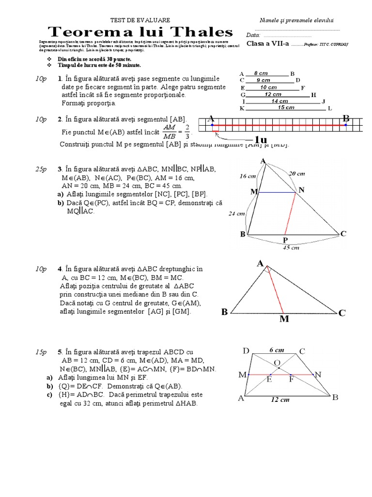 7.6 Test Teorema Lui Thales | PDF