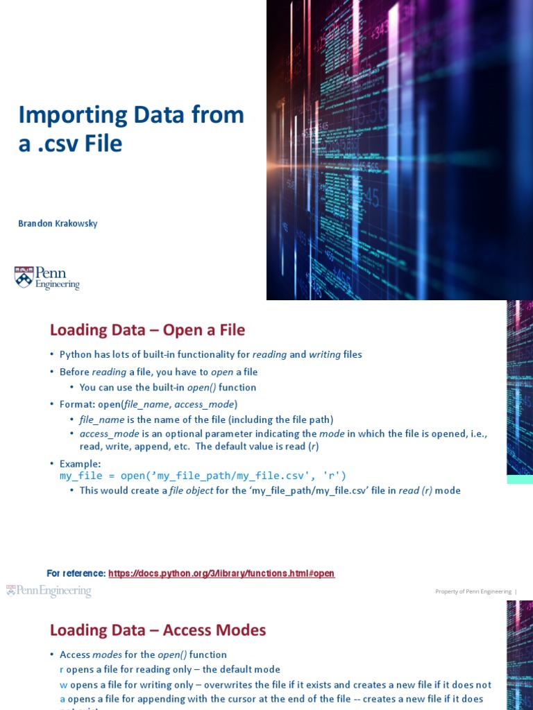 Importing Data From A .CSV File: Brandon Krakowsky | PDF | Anonymous ...