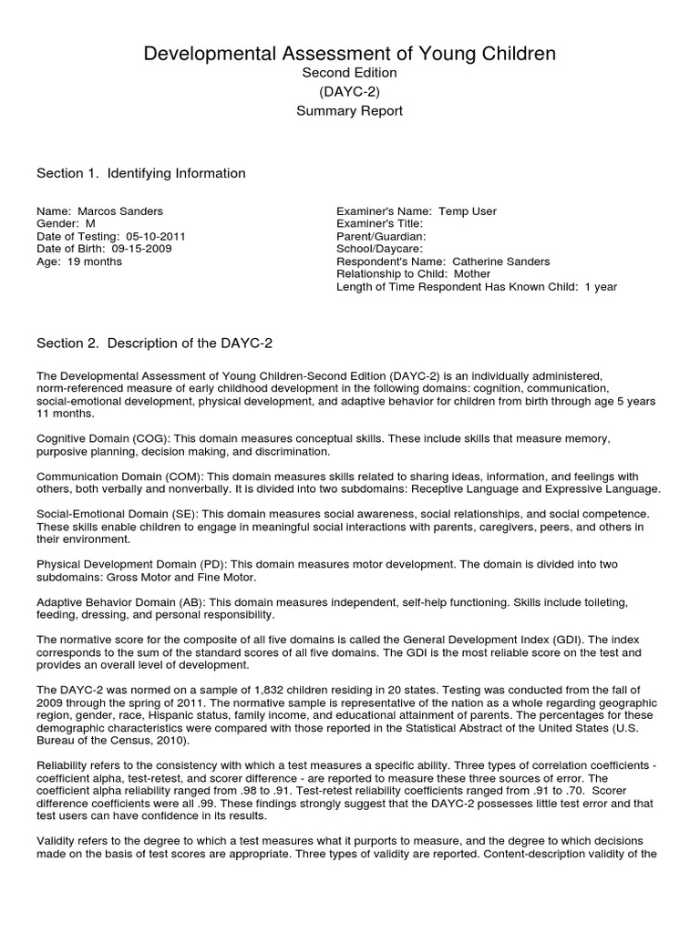 Developmental Assessment of Young Children 2 | PDF | Child Development ...