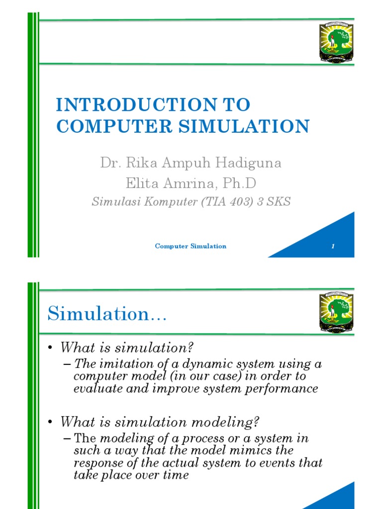Introduction To Computer Simulation: Dr. Rika Ampuh Hadiguna Elita Amrina, PH.D | PDF | Computer ...