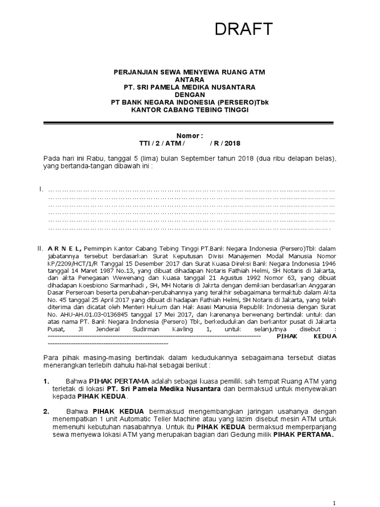 Draft SPK Atm Bni Sri Pamela Medika | PDF