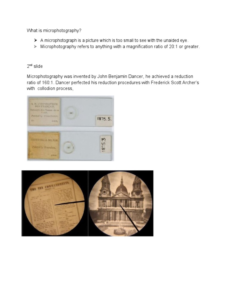 A Microphotograph Is A Picture Which Is Too Small To See With The ...