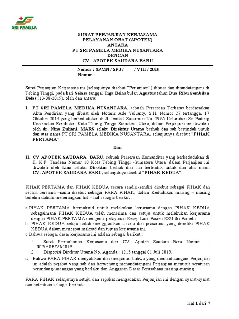 Perjanjian Kerjasama Apotek Saudara Baru Pdf