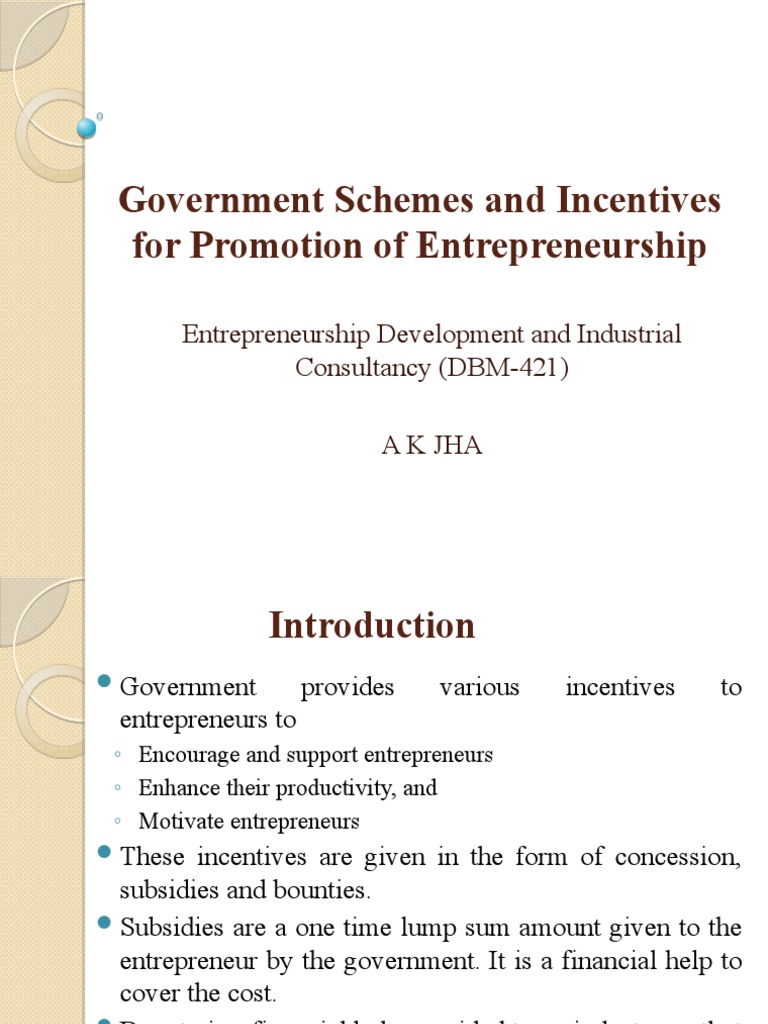 Government Incentives for Entrepreneurs in India | PDF | Incentive ...