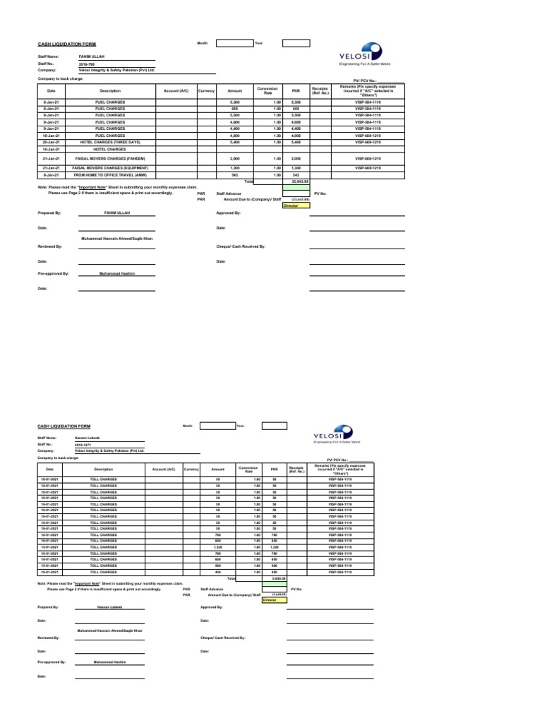 Cash Liquidation Form Faheem 01 | PDF | Money | Banking