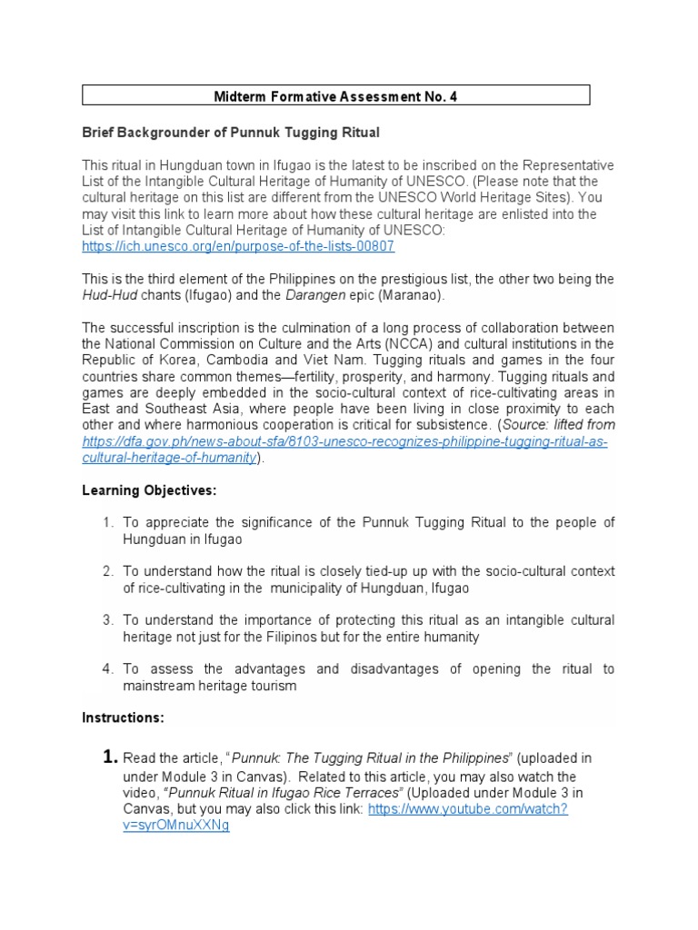 Brief Backgrounder of Punnuk Tugging Ritual: Midterm Formative ...