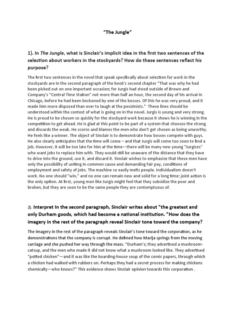 Sinclair's Purpose in "The Jungle" | PDF | The Jungle | Narration