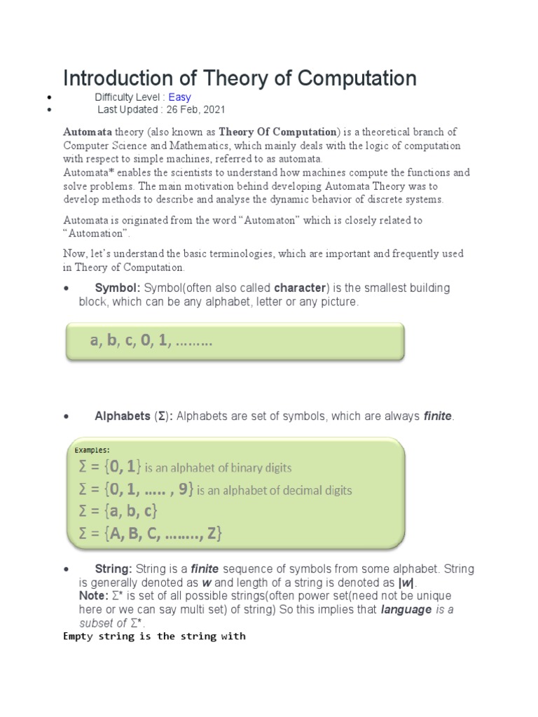 Introduction of Theory of Computation | PDF | Theory Of Computation | String (Computer Science)