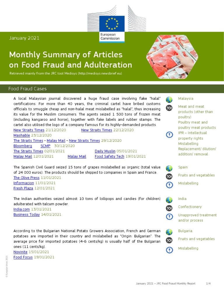 Food Fraud Newsletter 01-2021 | PDF | Food Safety | Milk