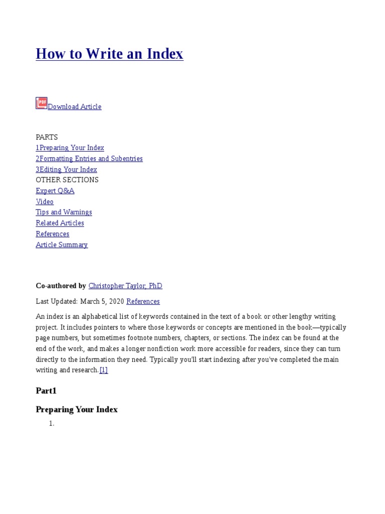 How To Write An Index: Download Article | PDF | Written Communication ...
