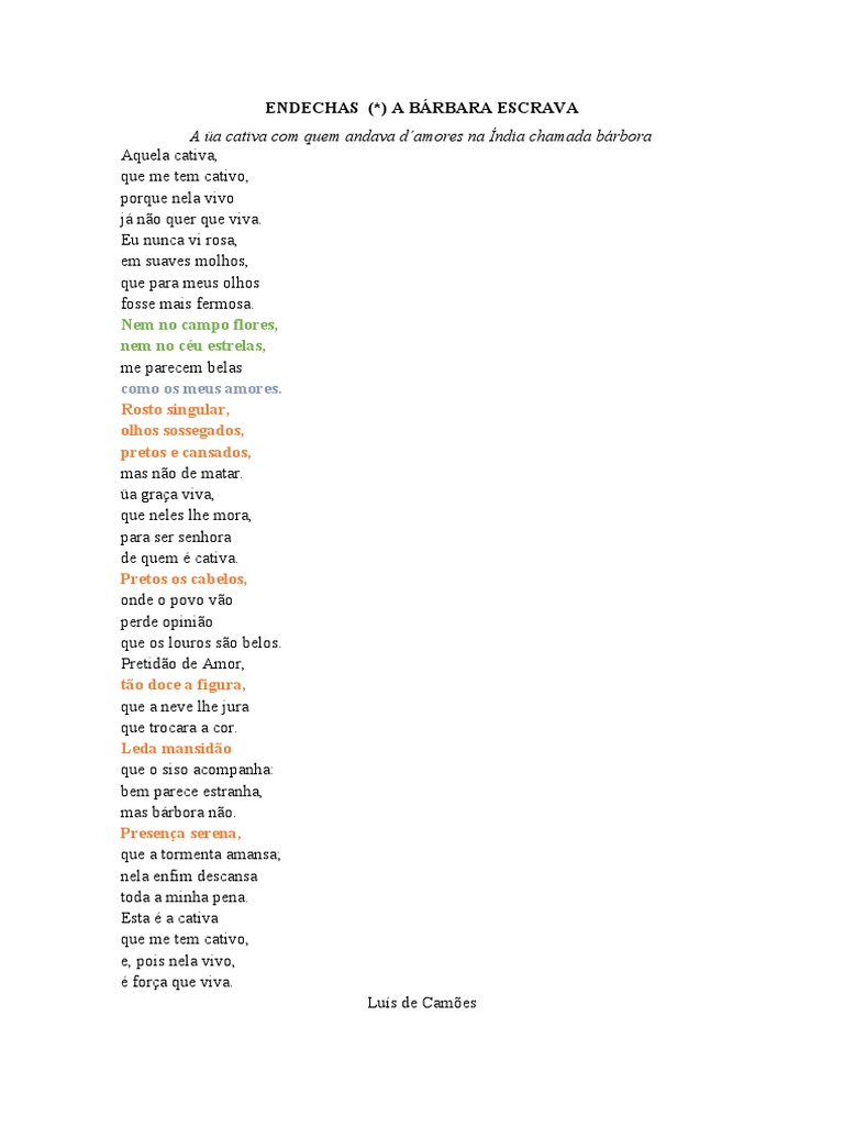 Endechas A Bárbara Escrava - Análise | PDF | Mulher | Poesia