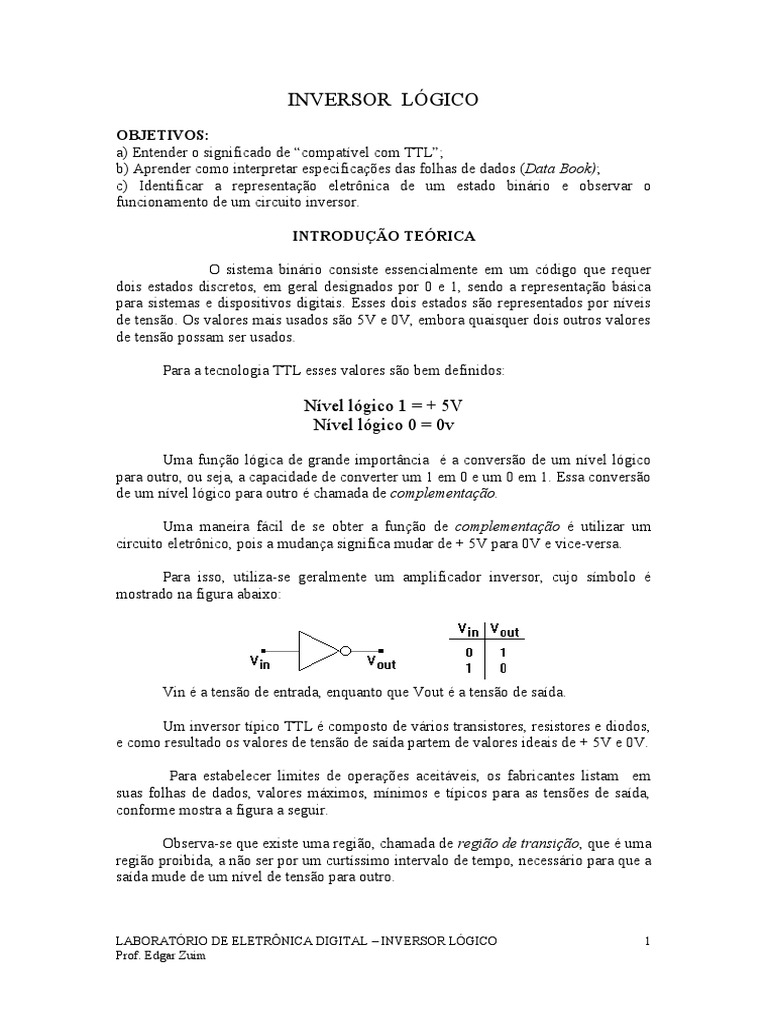 Guia Completo do Inversor Lógico TTL | PDF | Eletrônicos | Engenharia ...