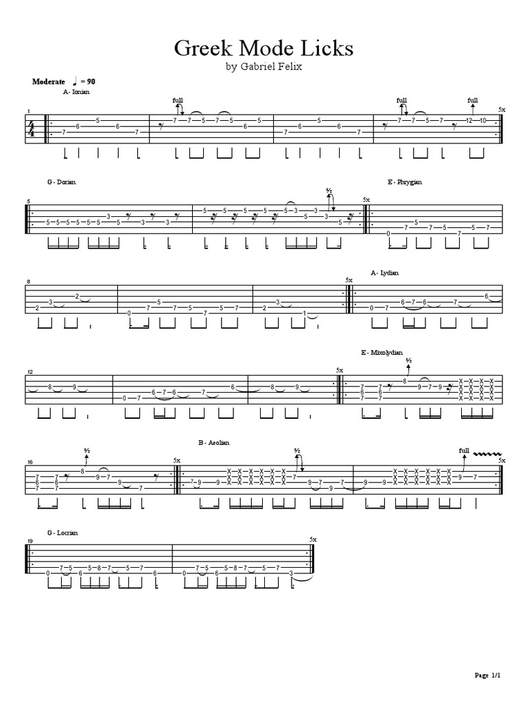 1.5 Greek Mode Licks | PDF | Mode (Music) | Musical Scales