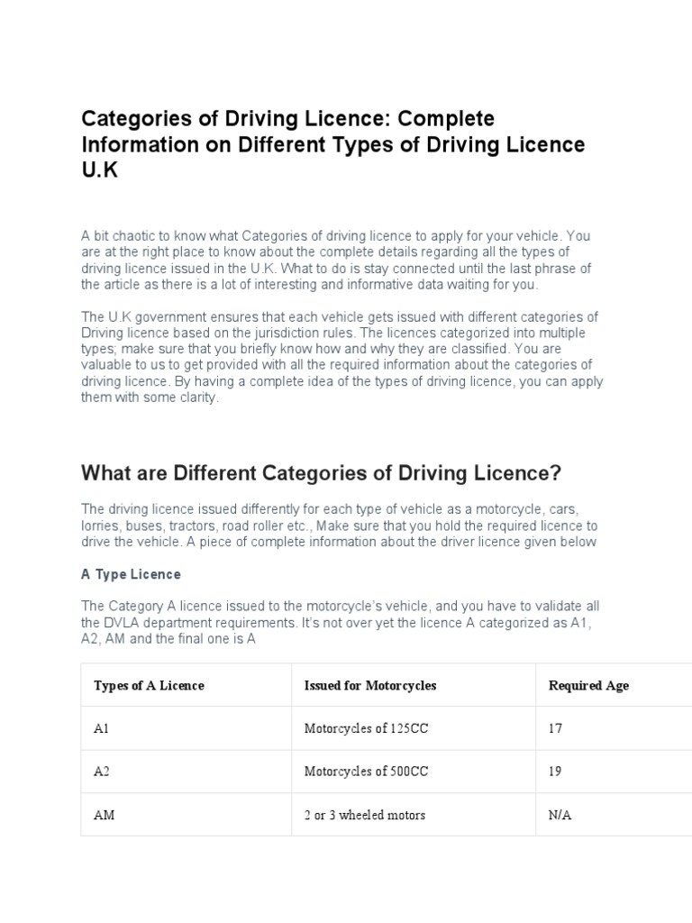 Categories of Driving Licence | PDF | Driver's License | Vehicles