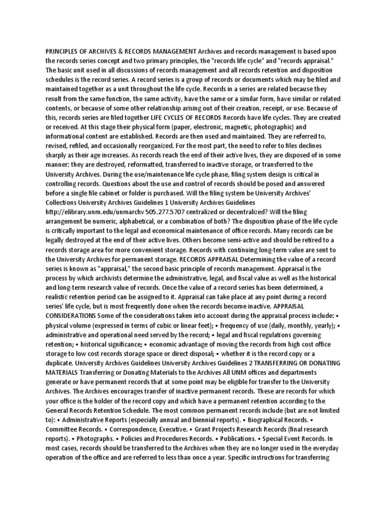 Principles of Archives | PDF | Records Management | Archive